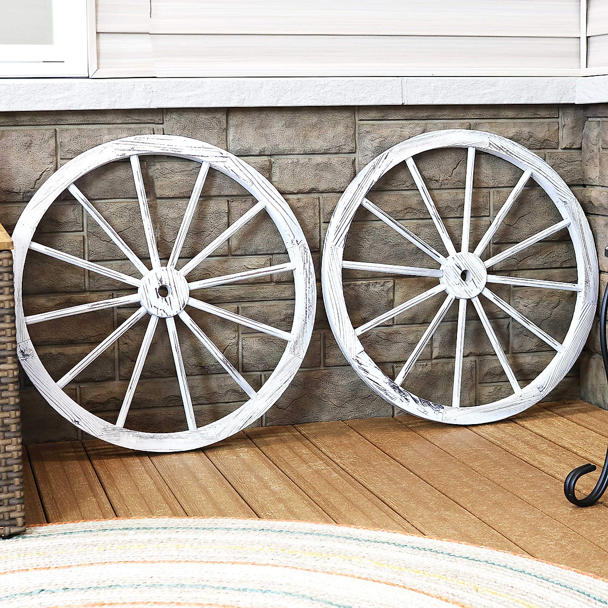 Sunnydaze 29-Inch Decorative Fir Wood Wagon Wheel - Rustic Western Indoor and Outdoor Decor - White - Set of 2
