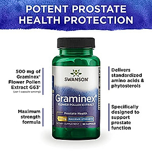 Swanson Maximum Strength Graminex Flower Pollen Extract - Supports Prostate Health, Urinary Tract Function, and Kidney Health - Mens Health Supplement - (60 Capsules, 500mg Each) (2 Pack)