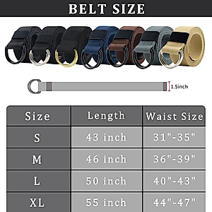 macoking Canvas Belt, Military Web Black Belt Women/Men with Double D Ring Buckle 43" long for waist 31"-35"