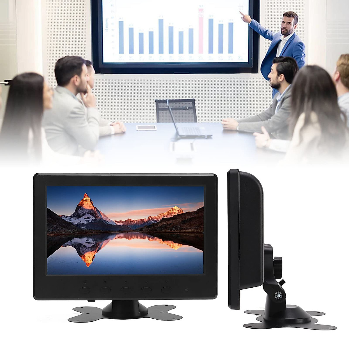 7 Inch TFT LED Screen Monitor, Portable HD Color Screen Display HD Multimedia Interface Dual Speakers for Home (US Plug)