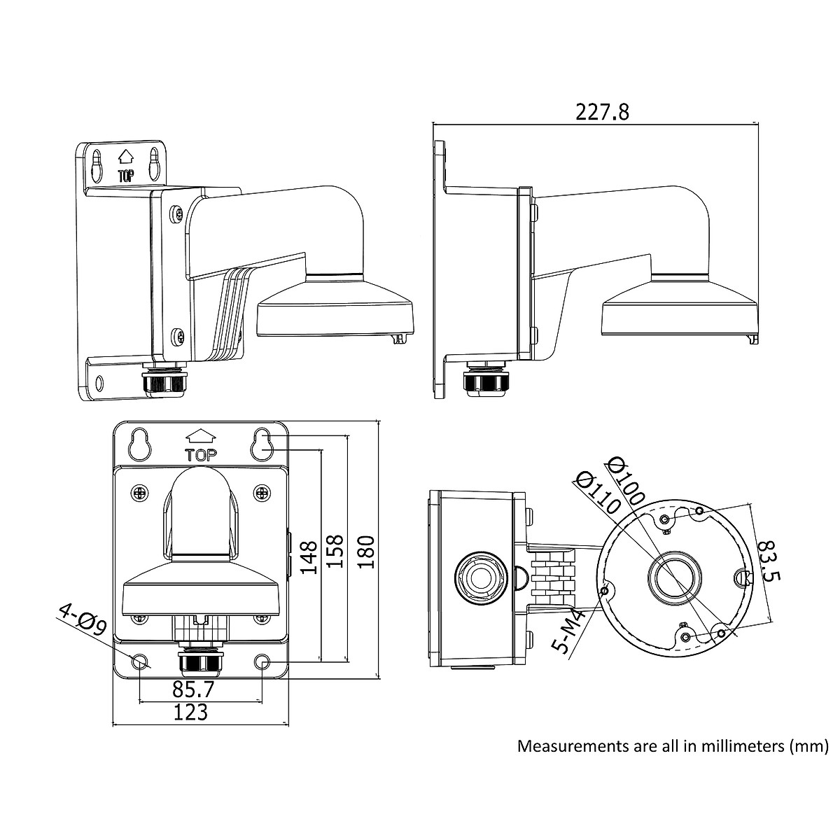 WMS WML PC110B DS-1272ZJ-110B Wall Mount Bracket for Hik-Compatible Dome Camera DS-2CD2142FWD-I (1 Pack)
