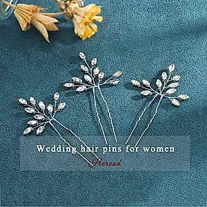 Heread Crystal Bride Wedding Hair Pins Rhinstones Bridal Hair Accessories Head Piece for Women and Girls (Pack of 3) (A Silver)