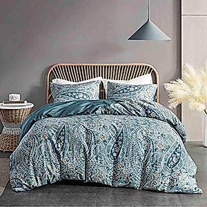 Inspire by Intelligent Design Reversible 100% Cotton Sateen Duvet - Breathable Comforter Cover, Modern All Season Bedding Set (Insert Excluded), Belcourt, Paisley Blue King/Cal King(104" x 90")