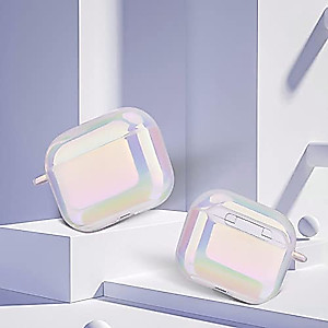 OLEBAND Airpods 3rd Generation Case with Keychain(Not for Airpods Pro),Clear Laser Colorful Hard Cover,for Apple Air pods 3 Gen Case,Gift for Women and Girls,White
