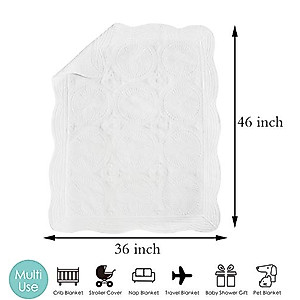 MONOBLANKS Baby Quilt Personlized Monogram Lightweight Embossed Scalloped Throw Blanket Four Seasons (White)