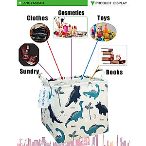 LANGYASHAN Square Storage Baskets Waterproof Canvas Children Laundry Nursery Hamper for Shelves Gift Baskets Toy Organizer Room Decor (Square Dinosaur)