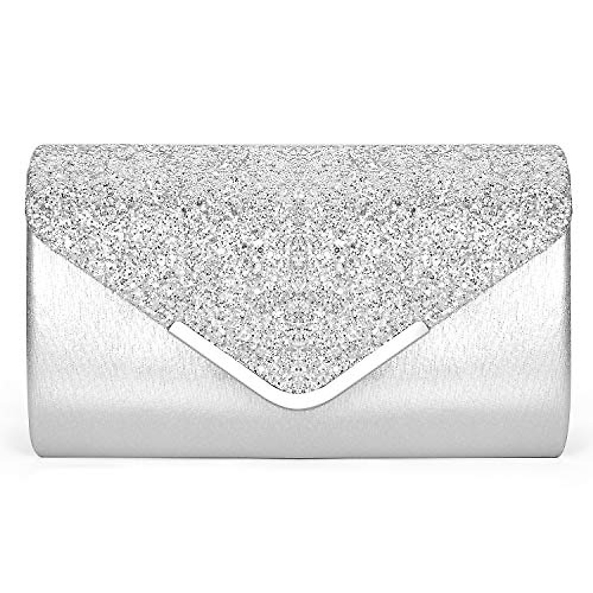 ZIUMUDY Women's Sparkle Evening Bags Envelope Clutches Shoulder Chain Handbag Bridal Wedding Purse (Silver)