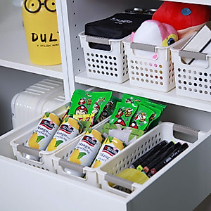 Citylife 6 PCS Plastic Storage Baskets for Shelves Small Storage Bins for Closet Shelf Pantry Organizing, Off-White