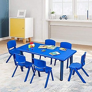 Costzon Kids Table and Chair Set, 6 Pcs Stackable Chairs, 47 x 23.5 Inch Rectangular Plastic Activity Table Set for Children Reading Drawing Playing Snack Time, Toddler School Furniture (Blue)