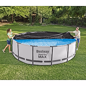 Bestway Flowclear PVC Round 15 Foot Pool Cover for Above Ground Frame Pools with Drain Holes and Secure Tie-Down Ropes, Black (Cover Only)