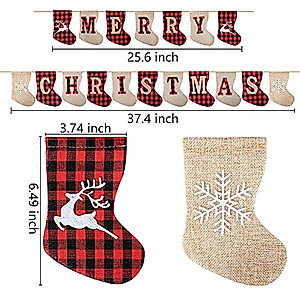 O-heart Merry Christmas Banner, Burlap Stockings Plaid Christmas Decorations, Merry Christmas Sign for Mantel Fireplace Christmas Tree Farmhouse Hanging Decoration Christmas Door Decorations