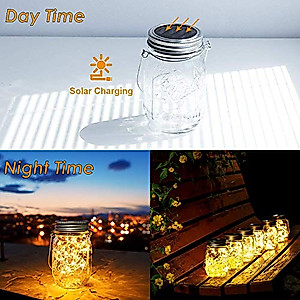 Solar Mason Jar Lights,8 Pack 30 Led Hanging String Fairy Jar Solar Lantern Lights for Outdoor Patio Garden Yard and Lawn Decoration（Hangers and Jars Included）