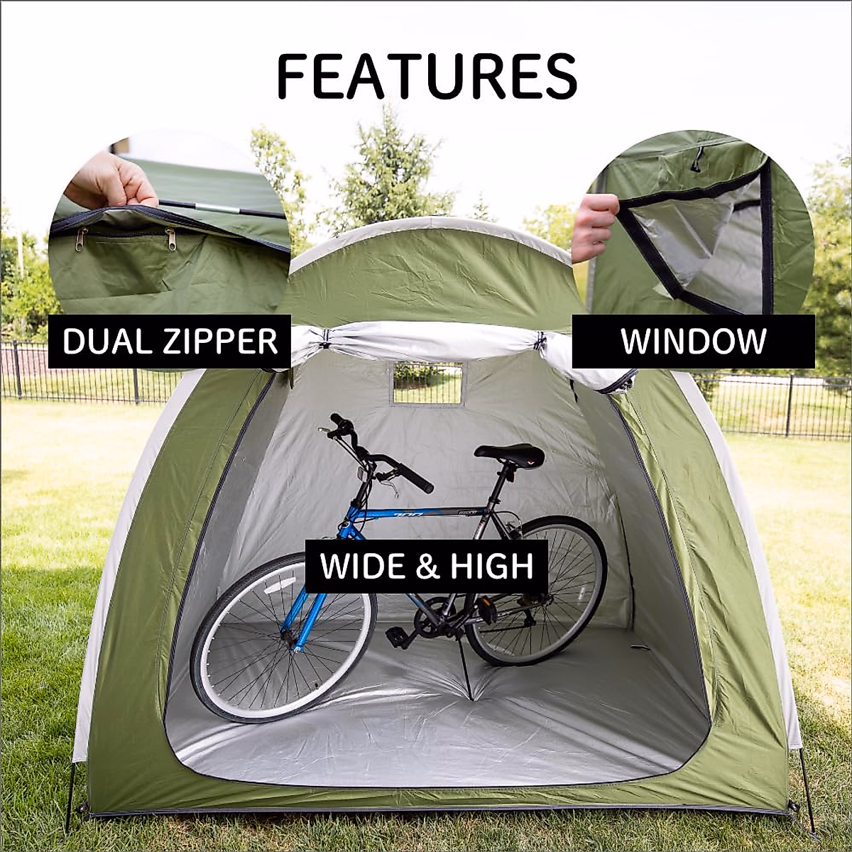 Outdoor Bike Cover 6.5' x 5' x 5.5' FT - Storage Tent for Bicycles or Motorcycles - Waterproof Foldable Shed Shelter for Camping - Bike Storage Shed with Heavy Duty Fabric