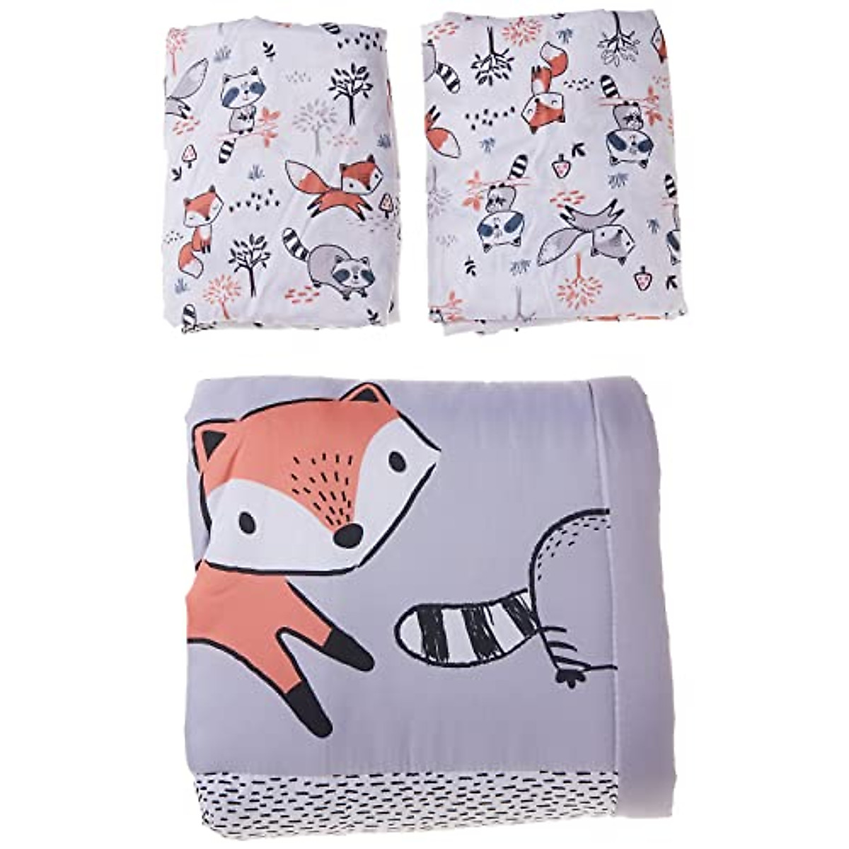 Little Love By Nojo Lil Fox, Grey, Orange, White 3Piece Nursery Mini Crib Bedding Set With Comforter, 2 Fitted Mini Crib Sheets, Orange, Grey, White, Charcoal