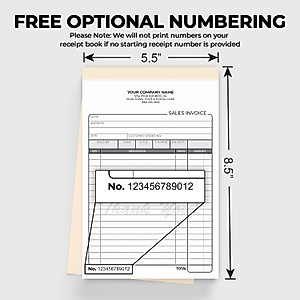 Custom Carbonless NCR Sales Invoice Form Books 5.5 x 8.5 Inches - NCR 2-Part Staple Bound Pads with Manila Cover Personalized with Company Name and Number Printed (100 Sets)