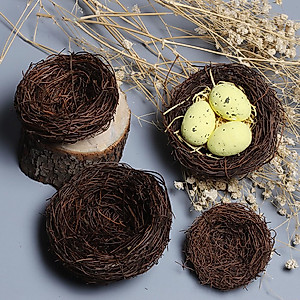 Artificial Bird Nest, Bird Nest with Artificial Bird Eggs, Country Style Simulation Twig Bird Nest for Handmade Easter Rattan Nest Creative Decoration for Home Garden(10~12 cm)