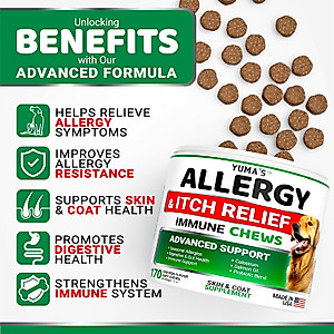 YUMA'S 2-Pack Dog Allergy Relief Chews - Dog Itching Skin Relief Treatment Pills - Anti-Itch for Dogs - Itchy and Paw Licking - Dry Skin & Hot Spots - Omega 3 Fish Oil - Skin & Coat Supplement