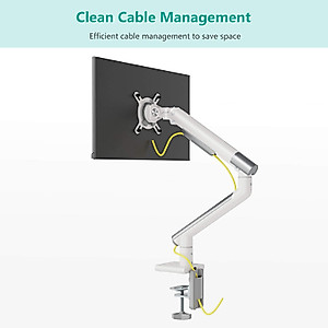 WALI Single White Monitor Mount Arm Stand, Fully Adjustable, Mechanical Spring Tension Indicator, Bracket with Clamp, Display Up to 32 inch, 22lbs Weight Capacity (MATI001-W), White