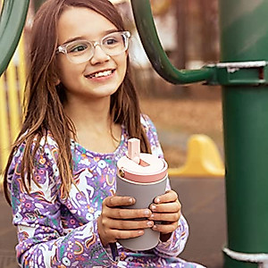 Hydrapeak Junior 14oz Insulated Kids Water Bottle with Straw Lid - Stainless Steel Double Walled and Leak-Proof Insulated Kids Water Bottle for School (Bubblegum/Cloud)