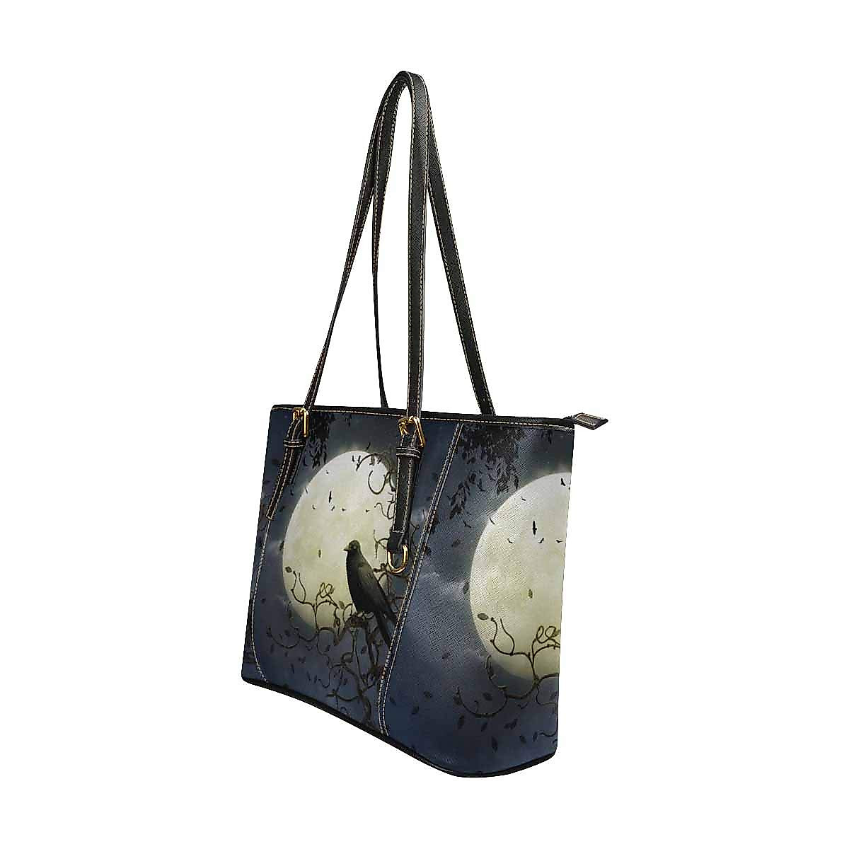InterestPrint Womens Handbags Ladies Purses Shoulder Bags Tote Bag Crow and Moon at Night