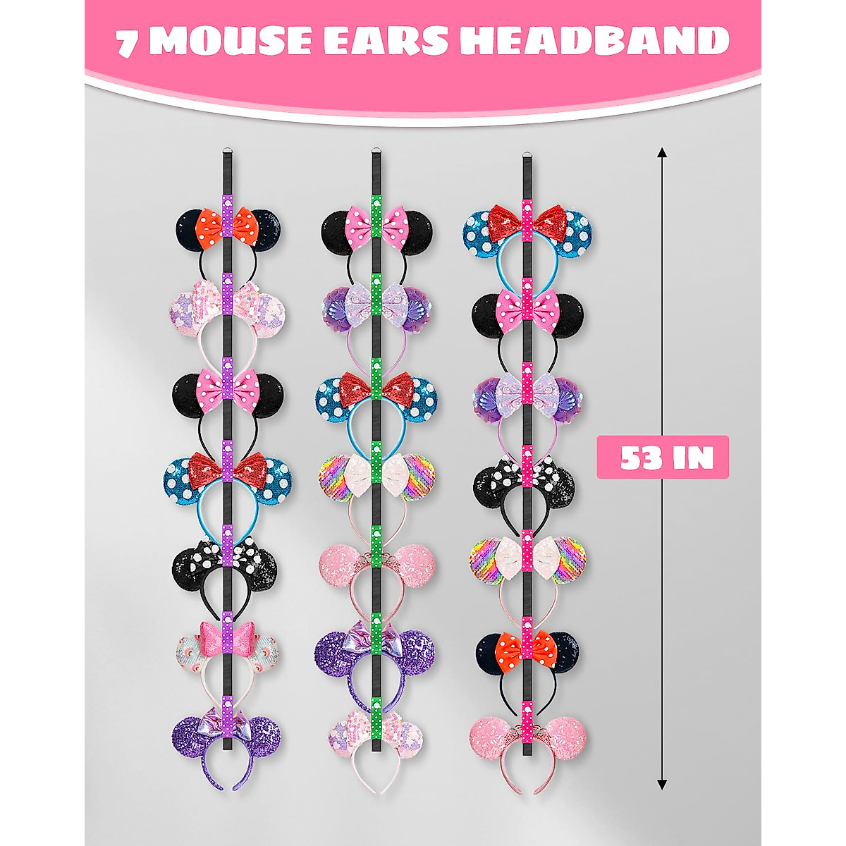 3 Pcs Mouse Ears Holder, Mouse Ear Headband Holder Organizer, Headband Storage Display Stand, Hanging Hair Accessory Rack for Girls Room Wall Decor