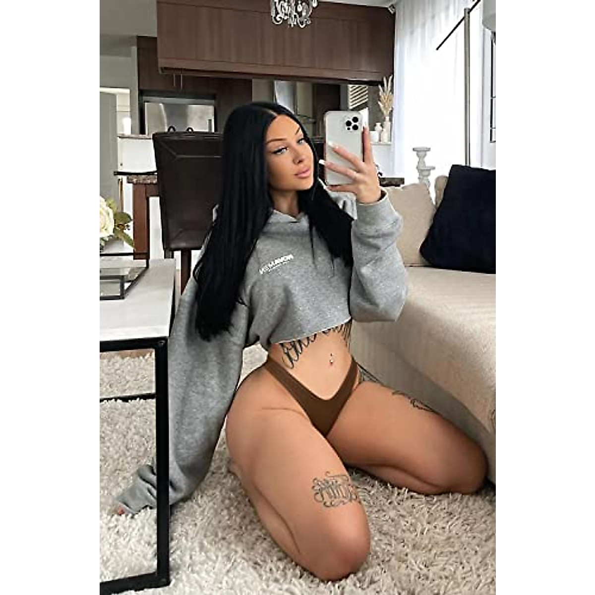 OQQ Women‘s 5 Piece Thongs Underwear Cotton Breathable Low Rise Hipster Panties Sexy S-XL 1Black 1Coffee 1Grey 1Skin 1Candyblue