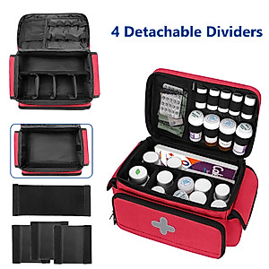 CURMIO Medicine Storage Bag Empty, Lockable Pill Bottle Organizer with Portable Zippered Pouches for First Aid Kits, Medicine Box for Home and Travel, Red (Patent Pending)