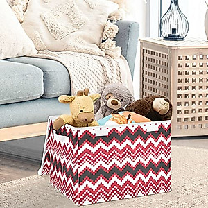CaTaKu Red Christmas Wave Storage Bins with Lids and Handles, Fabric Large Storage Container Cube Basket with Lid Decorative Storage Boxes for Organizing Clothes
