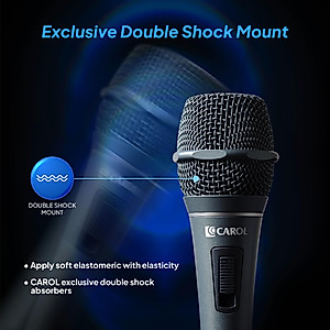 CAROL Dynamic Karaoke Microphone - Wired Microphone for Singing, Handheld Super-Cardioid Karaoke Mic, Microphone w/ 15ft Detachable XLR to 1/4" Cable and Mic Holder - Σ-Plus 3
