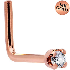 Body Candy 20 Gauge 1/4" at Bend 14k Rose Gold 1.5mm Diamond (0.015 cttw) L-Shaped Nose Ring Nose Stud
