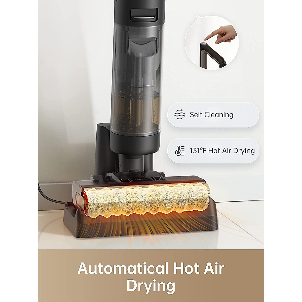 Dreametech H12 PRO Wet Dry Vacuum Cleaner, Smart Floor Cleaner Cordless Vacuum and Mop for Hard Floors, One-Step Edge to Edge Cleaning with Hot Air Drying Black