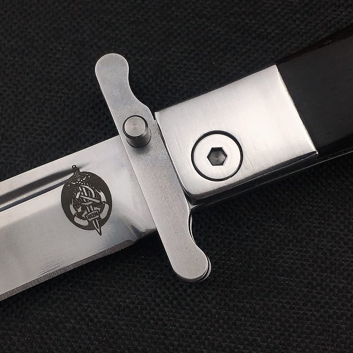 8.7inch EDC Folding Lock Back Pocket Knife with Leather Sheath, 440C Steel Blade Wood Handle, Tactical Pocket Knife with Hand-Blocking Design for Camping Survival