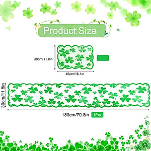 St. Patrick's Day Table Runner 11.8"x70.8",with 4 PCS Placemats,Green Clover Table Placemats for St Patricks Day Decorations,Spring Party Decoration,Decor Supplies