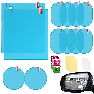 12Pcs Car Rearview Mirror Film, LeeLoon Anti Fog Anti Glare Anti Scratch Anti Mis Rainproof Waterproof HD Nano Clear Protective Sticker Film for Car Mirrors, Side Windows, Safe Driving