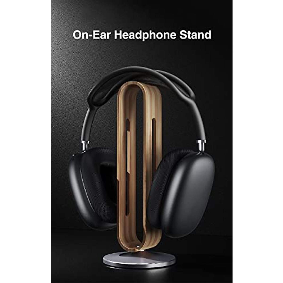 SIKAI CASE Bamboo Headphones Stand Holder,U-Shaped Arc Design,Aluminum Alloy Non-Slip Base,Wood Headphone Stand for Desk Compatible with On-Ear Headphones for Study/Bedroom/Office(Grey)