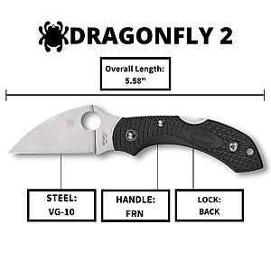 Spyderco Dragonfly 2 Lightweight Signature Knife with 2.28" VG-10 Wharncliffe Blade and High-Strength Black FRN Handle - PlainEdge - C28FPWCBK2