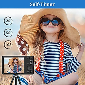 4K Digital Camera, 16X Digital Zoom Compact Camera, 48MP Auto Focus Vlogging Camera for Teen, Student, Beginner, 2.8 inch Screen, 2 Batteries, 32GB SD Card (Black)