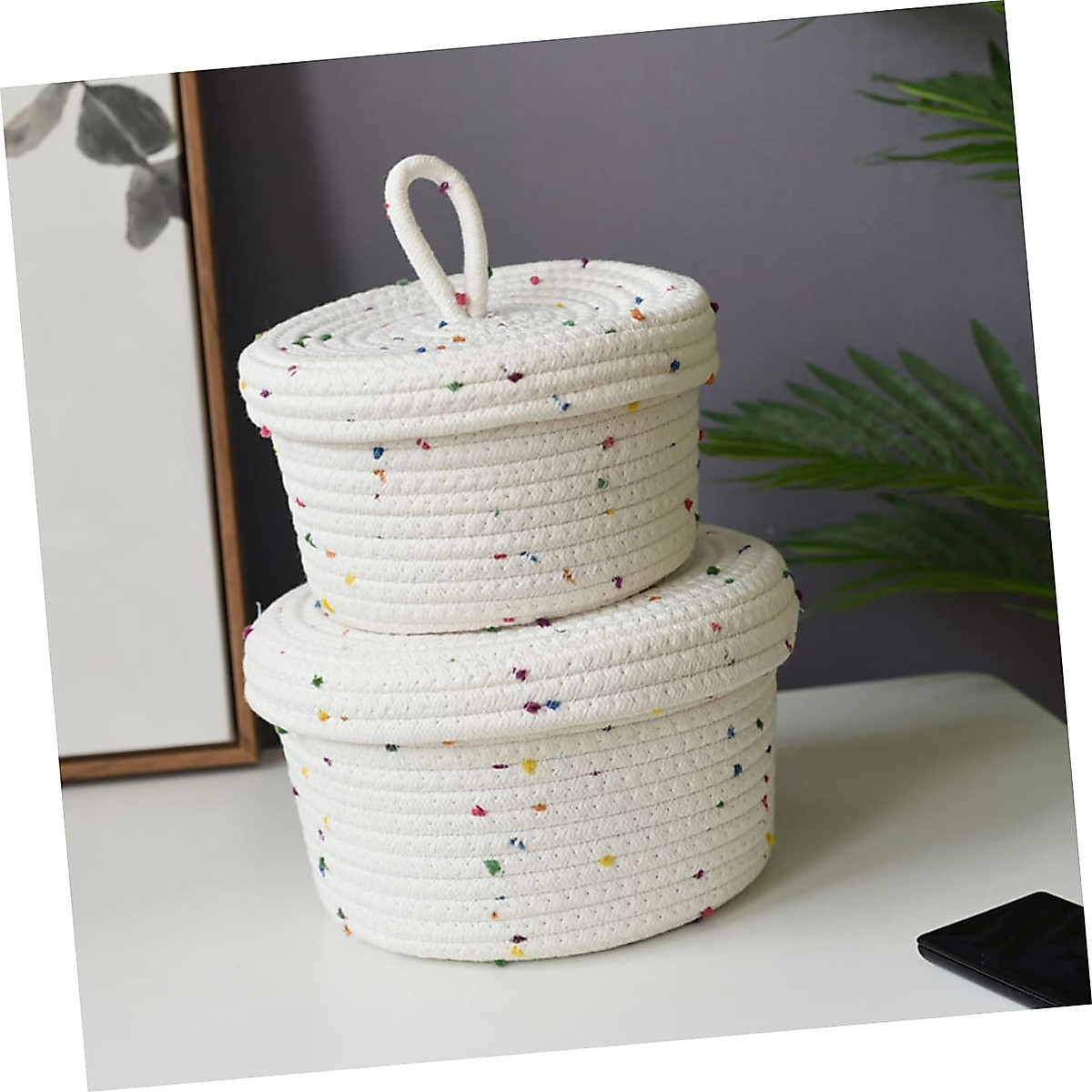 Cabilock 2pcs Storage Box mini decor snacks container desk top decor white woven storage basket woven rope basket small cotton rope basket Makeup Storage Basket Decorative Desktop Basket