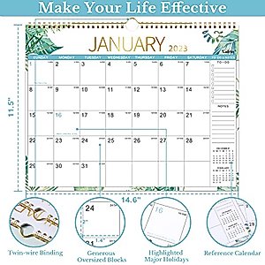 Wall Calendar 2023 - 12 Monthly Calendar 2023, Jan. 2023 - Dec. 2023, 2023 Calendar with Julian Date, 14.6" x 11.5",Twin-Wire Binding, Blank Block with Julian Dates, Perfect 2023 Wall Calendar for Organizing