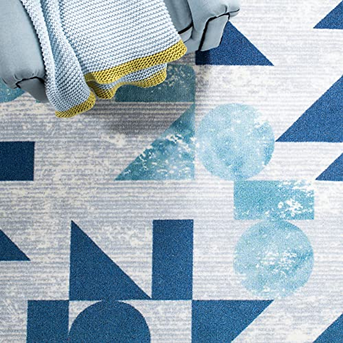 Safavieh Kids Playhouse Collection Machine Washable Slip Resistant 7'9" x 10' Grey/Blue KPH222F Abstract Distressed Playroom Nursery Bedroom Area Rug