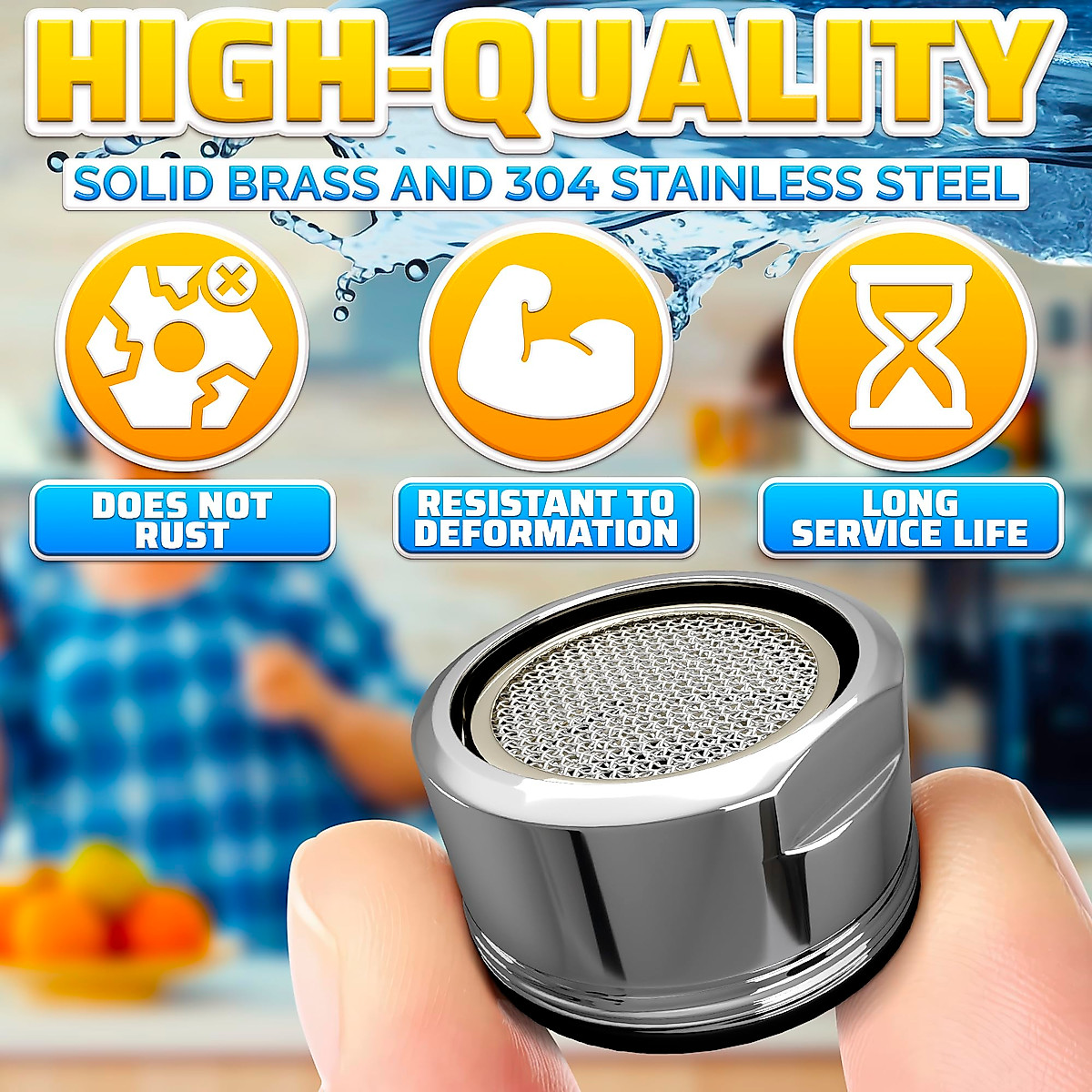 4Pcs Bathroom Faucet Aerator Replacement with Brass Shell - Kitchen Sink Aerator Faucet with Gasket - Kitchen Faucet Aerator Male Thread 15"/16" 24mm Bathroom Sink Aerator 2.2 GPM Faucet Aerator