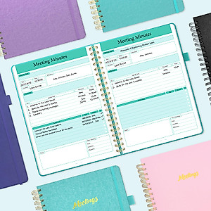 Forvencer Meeting Notebook for Work with Action Items, Project Planner Agenda Organizer for Note Taking, Office/Business Supplies for Women Men, 160 Pages, B5 Size (7"x10"), Purple