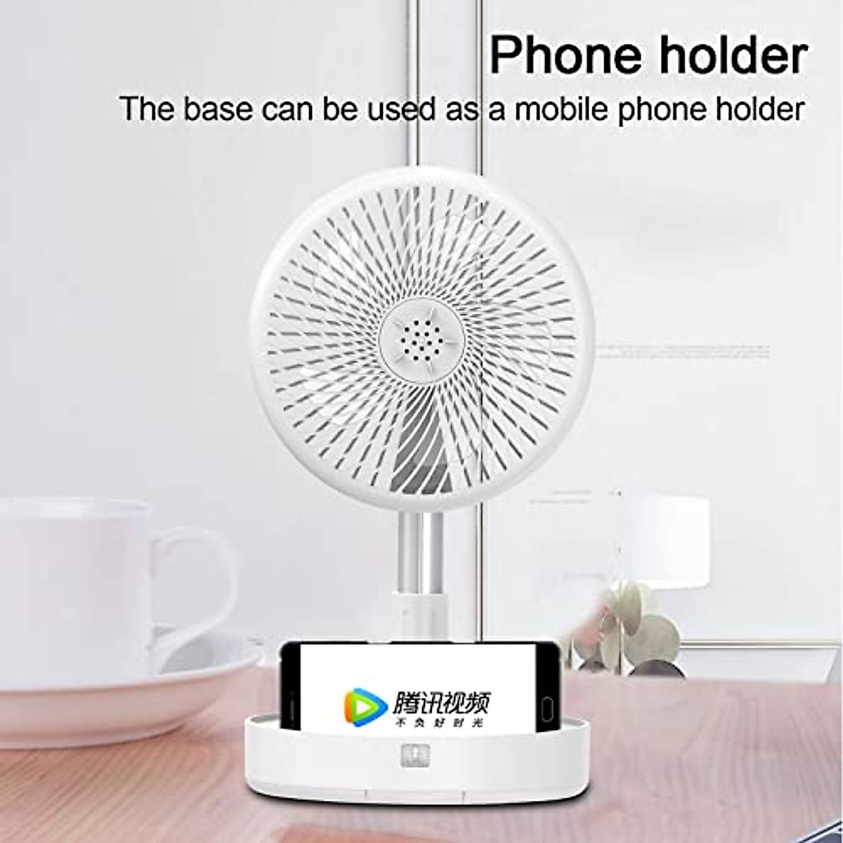 RUNZI Desk and Table Fan,5400Mah USB Powered Pedestal Fan,Foldable and Adjustable Height Air Circulator Flool Fan for Outdoor, Courtyard, Beach,Travel, Room,4 Speed Settings (White)