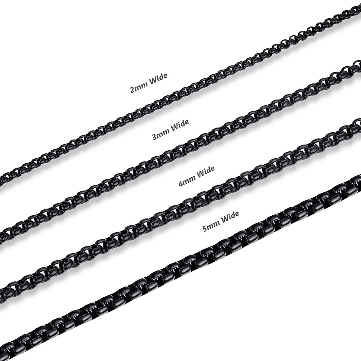 FOSIR Mens Womens 4mm Stainless Steel Black Rolo Chain Necklace, Round Box Chains for Men (30 Inch)