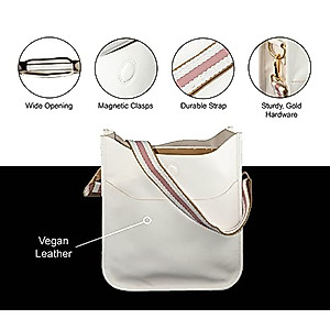 Pinafore Vegan Leather Crossbody Fashion Shoulder Bag | Soft, Magnetic Closure Handbag Purse for Women with Adjustable & Removable Guitar Strap, White