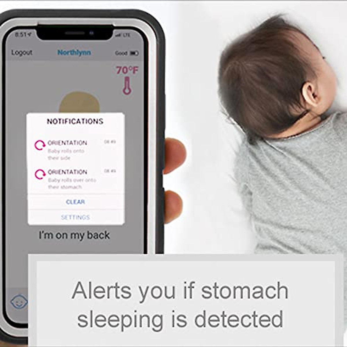 MonBaby Smart Baby Movement Monitor: Tracks Abdominal Movement, Feeling Temperature, Rollover, and Sleeping Position. Real-Time Alerts to Smartphone. HSA and FSA Approved.