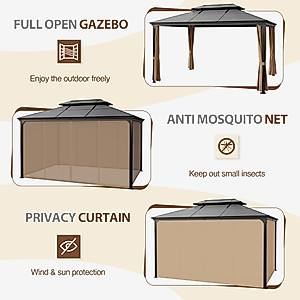 Flamaker Hardtop Gazebo 10' x 12' Aluminum Frame Outdoor Gazebo with Privacy Curtains and Gauze Mesh Sunshade Pavilion Double Roof Canopy for Patio, Lawn, Deck, Poolside