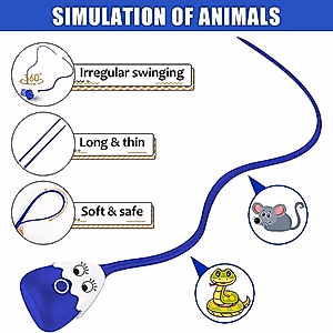 Petcronies Cat Wand Toy, Automatic Silicone Tail Teaser Toy 2 in 1, Electronic Interactive Toy for Indoor Cats, Rechargeable Exercise Toy for Kitten-Navyblue