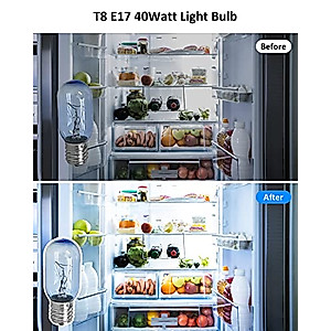 2Pcs Fridge Light Bulb Replacement T8 E17 40Watt Light Bulb Fit for Whirlpool KitchenAid Electrolx Kenmore Frigidaire Refrigerator 297048600 241552802 AP3770086 1056577 AH976993 EA976993 PS97699