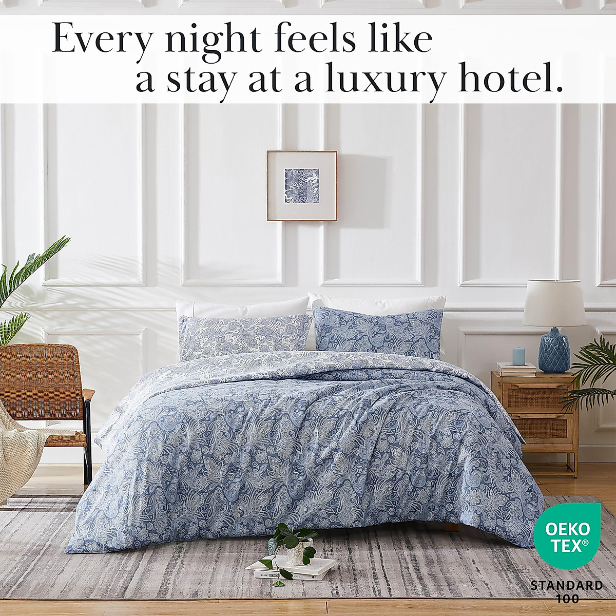 Southshore Fine Living, Inc. Reversible Paisley Duvet Cover King Size/California King - Premium Quality King Boho Bedding Set, Easy Care - 1 King/Cal King Duvet Cover, 2 Shams - Paisley Blue